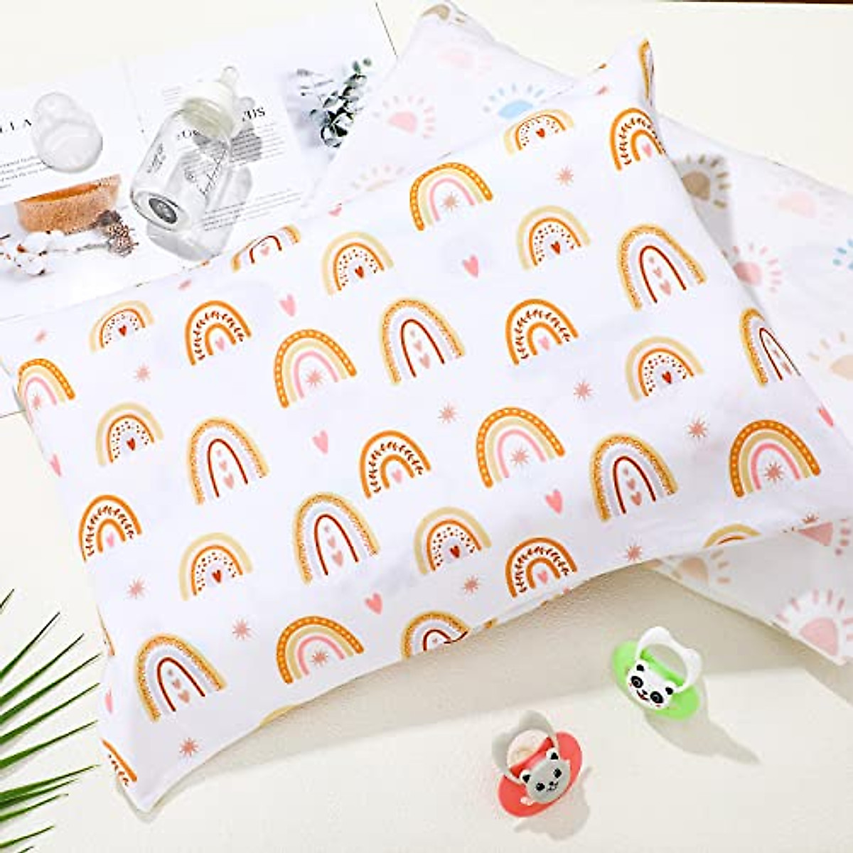 Mixweer 2 Pcs Toddler Pillowcase Sized 14" x 19" Fits 12" x 16" or 13" x 18" Pillow Boho Rainbow Kids Soft Pillowcase Toddler Pillow Cover for Travel Bed Girl Boy Infant Sleeping