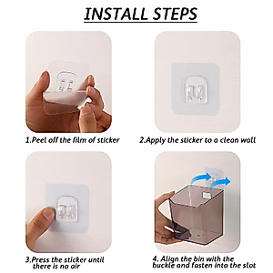 UXIVCKI 2 Pack Wall Mount Storage Organizer for Kitchen, Adhesive Clear Sorage Container Plastic Wall Space Saving Hanging Basket Bins for Pantry, Refrigerator, Bathroom, Countertops