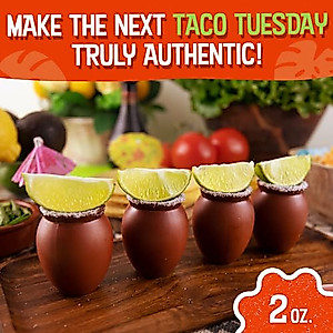 CANTAREY - 2oz Mini Clay Cups Tequila Shot Glasses, Cantaritos de Barro Mexicanos for Tequila, Margaritas, Mojitos and More, Natural Clay Shot Glasses for Taco Tuesdays, Set of 4