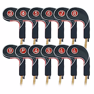 Craftsman Golf 12pcs Golf Iron Putter Head Covers Headcover Set Black & Red Fit All Brands Callaway, Ping, Taylormade, Cobra, Etc.