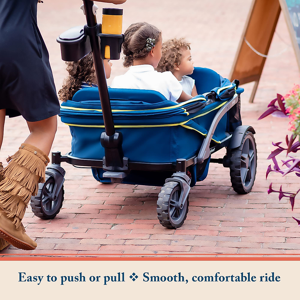 Gladly Family Anthem4 Quad All-Terrain Wagon Stroller with Easy Push and Pull, Removable XL Canopies, and Sturdy, Safe Folding for Storage and Transport, Sand & Sea