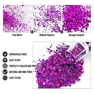 HTVRONT Holographic Chunky Glitter for Resin - 15 Colors Holographic Glitter for Resin, 150g/5.3oz Craft Glitter Set, Chunky Glitter for Tumblers, Craft, Body, Face, Nails