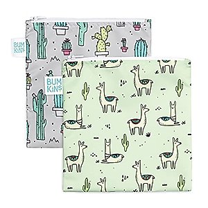 Bumkins Sandwich Bag / Snack Bag, Reusable Fabric, Washable, Food Safe, BPA Free, 7x7 - Cactus & Llama (2-Pack)