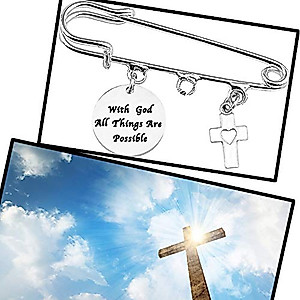 LQRI Cross Charm Safety Pin Brooch With God All Things Are Possible Christian Bible Verse Quote Charm Brooches Being Jewelry