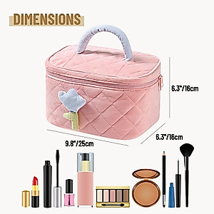 Cute Tulip Cosmetic Bag Large Capacity Makeup Bag Multifunctional Portable Wash Pouch for Travel Lightweight Skincare Toiletry Bag for Women (White)