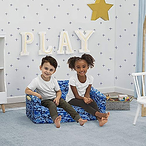 Delta Children Cozee 2-in-1 Extra Wide Convertible Sofa to Lounger-Comfy Flip Open Couch/Sleeper for Kids, Blue Camo