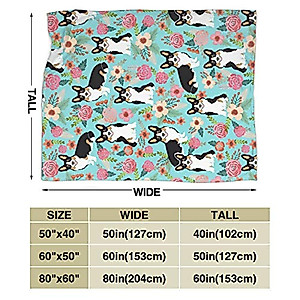 Corgi Cute Black and Tan Welsh Cardigan Corgi with Florals Flowers Super Soft Microfiber Fleece Throw Blanket Full Body Warm & Comfortable