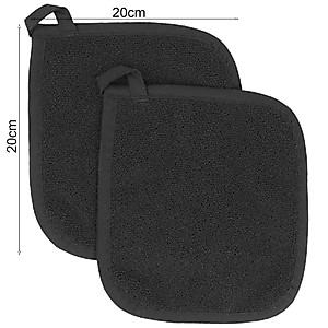 Smalibal 2Pcs Potholders Kit Trivets Kitchen Pot Holders Set, Pure Cotton Large Coasters Hot Pads Pot Holders for Everyday Cooking and Baking 7.87 x 7.87 Inch Black