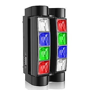 LED Stage Lighting, 8x3W LEDs Spider Moving Head Light RGBW, Beam DJ Disco Party Lights Sound Activated/DMX-512 for Parties, Bar, Church, Concert, Holiday Event, Live Show, Xmas Decorations
