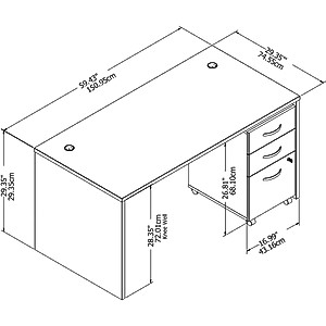 Bush Business Furniture Studio C 60W x 30D Office Desk with Mobile File Cabinet in Platinum Gray