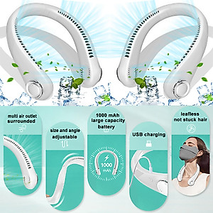 Personal Neck Fan Rechargeable Hands Free Fan - 3 Wind Speed Portable sports fan for Travel Indoor Outdoor - USB Powered Adjustment Cooling Fan for Women Men