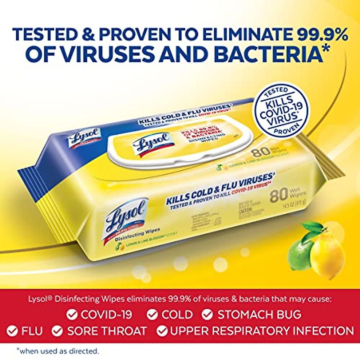 Lysol Disinfectant Handi-Pack Wipes, Multi-Surface Antibacterial Cleaning Wipes, for Disinfecting and Cleaning, Lemon and Lime Blossom, 480 Count (Pack of 6)