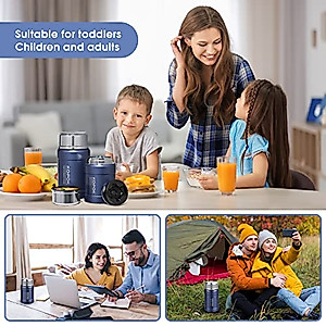 KOPOK Thermoses for hot food, soup thermoses, Insulated food Jar container for hot cold food, Stainless Steel Vacuum Lunch Box for Kids Adult with Spoon for Office Travel Outdoors (Blue(2 Pack))