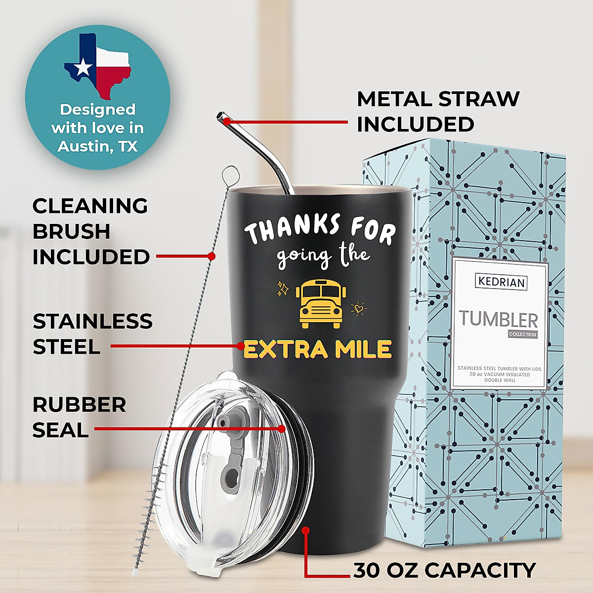 School Bus Driver Tumbler 30oz, Thoughtful and Unique Appreciation Gifts for Men, Bus Monitor Coffee Cup Thank You Presents for Him, Ideal Present Picks for Birthday, Retirement, Christmas, Gift Ready