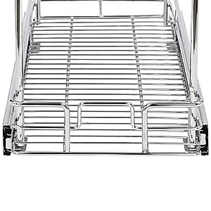 GDAE10 Heavy Duty Cabinet Pull Out Shelves, 2-Tier Pull Out Cabinet Organizer, Silver Slide Out Cabinet Organizer Storage for Home Kitchen