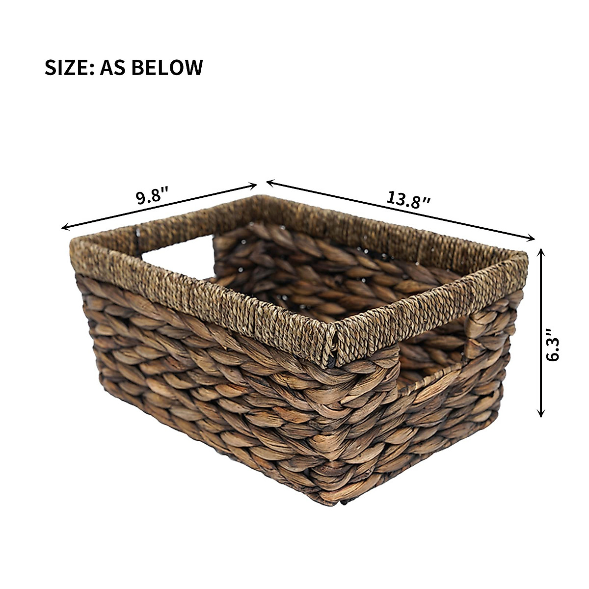 YRMT Wicker Basket Water Hyacinth Woven Storage Baskets for Organizing Medium Basket with Built-in Handles for Pantry Shelves Rectangular 13.8" x 9.8" x 6.3"