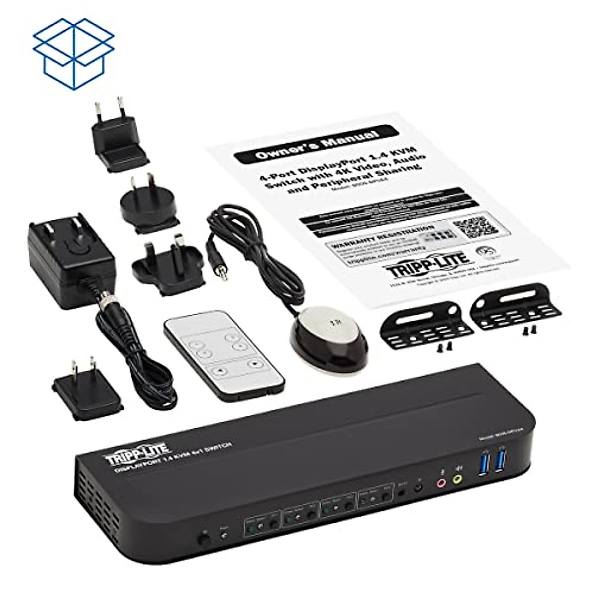 Tripp Lite 4 Port DisplayPort USB KVM Switch, Quad Port DP USB KVM Switch, 4K 60 Hz, HDR, HDCP 2.2, DP 1.4, USB 3.0 Cables, Black (B005-DPUA4)