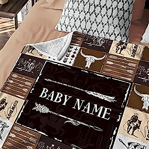 locobird Baby Cowboy Blankets, Personalized Baby Blankets for Boys, Baby Western Blankets for Girls, Custom Baby Blanket Name, 3 Sizes Fleece Blankets for Infant Newborn Son Daughter