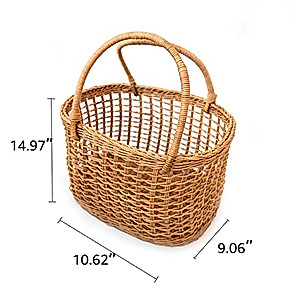 LiLaCraft Rattan Wicker Baskets for Gifts, Wicker Baskets with Handles, Natural Handwoven Wicker Picnic Baskets With Lid, Rattan Storage Baskets for Gardening, Rattan Fruit Basket