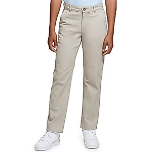 IZOD Boys' School Uniform Twill Khaki Pants, Flat Front & Comfortable Waistband, 16 Husky