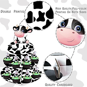 Farm Animal Cow Print Cupcake Stand Cow Party Decoration 3-Tier Cow Cupcake Holder Cardboard Cupcake Stand Cow Themed Party Decoration for Baby Shower Birthday Party Supplies