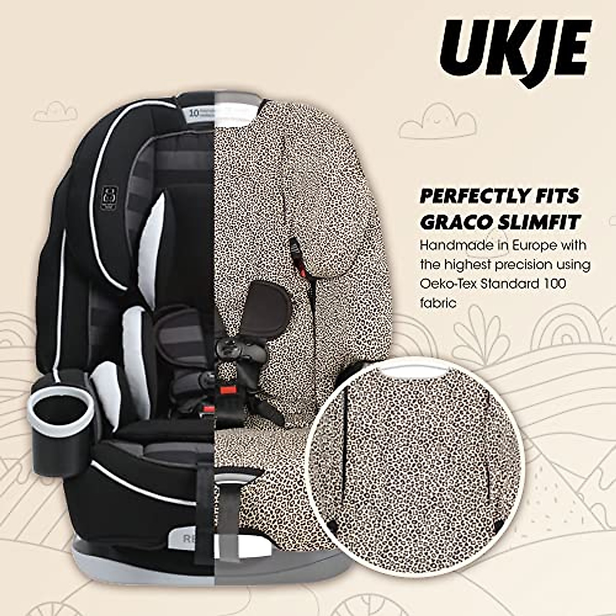 UKJE Protective Car Seat Cover Compatible with Graco 4ever DLX 4-in-1 Car Seat, CPSC Compliant Standards, Car Seat Liner Protector, Convertible Car Seat, Travel Accessories, Cotton Cover- Sand Leopard