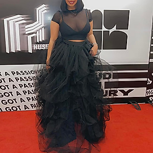 Lisong Women Maxi Tulle Floor Length Layered High Waist Special Occasion Skirt 2XL Black