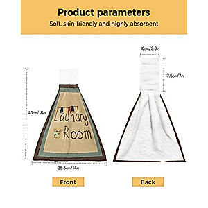 PIEPLE 1 PCS Kitchen Hand Towels, Laundry Room Dry Cloths Soft Plush Hanging Tie Towels with Loop for Kitchen Bathroom Dish Cloth Tea Bar Towel Laundry Retro Beige Blue Coffee