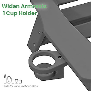 Chaise Lounge for Outdoor, Patio Lounge Chairs for Outside, Chaise Lounge Chair with 6 Positions, HDPE Lounge Chair with Cup Holder for Pool Poolside Deck Backyard Lawn, Grey