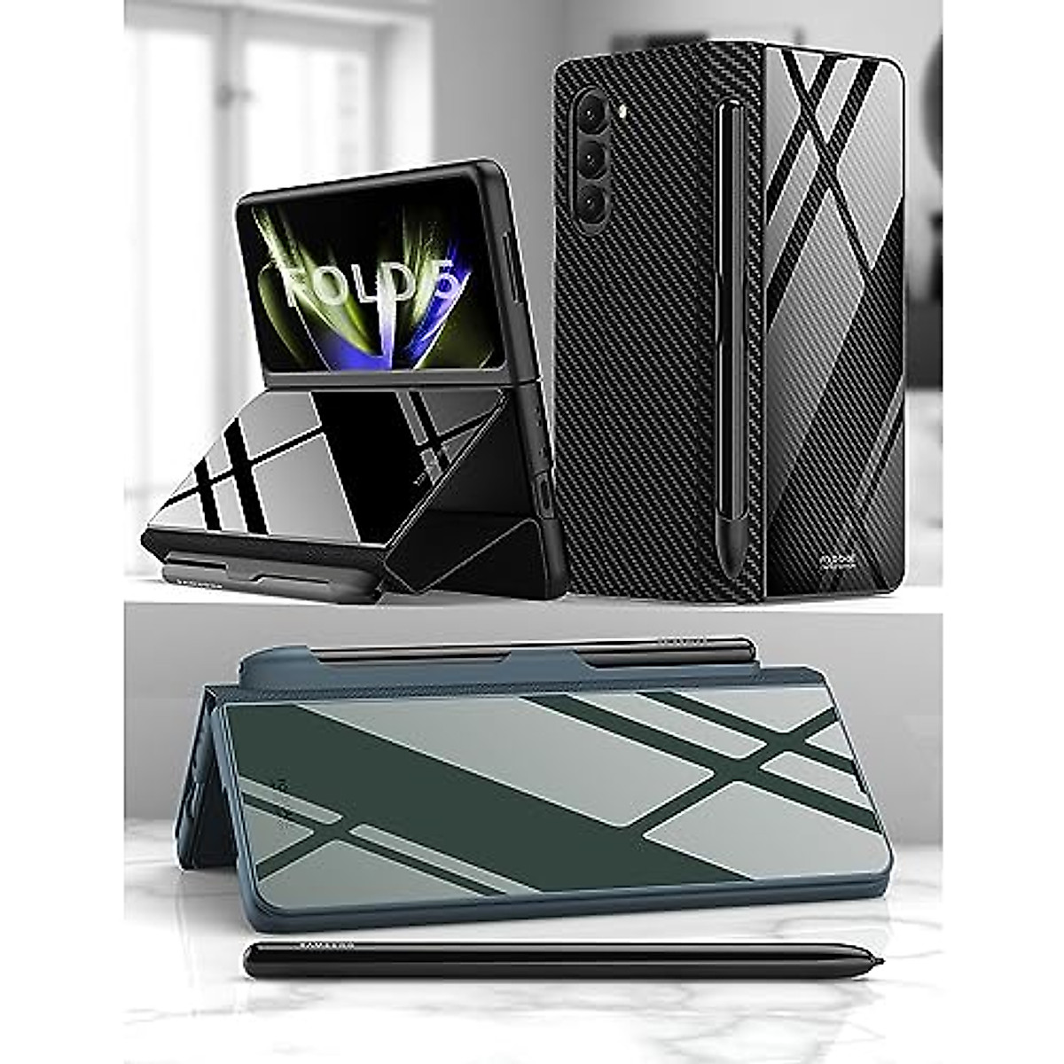 EKSED Case for Samsung Galaxy Z Fold 5, with S-Pen Holder, Luxury Flip Plating Glass Crystal Hybrid Leather 360-degree All-Inclusive Cover,#10