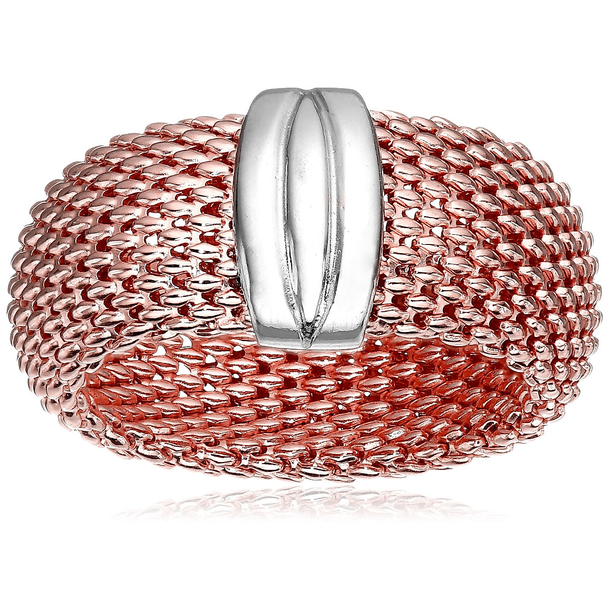 Italian Rhodium Plated Sterling Silver Flexible Mesh Ring, Size 7