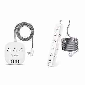 Power Strip Surge Protector - 8 Widely AC Outlets 3 USB, 6 ft Extension Cord, Flat Plug, Desktop Charging Station with Overload Protection, Wall Mount for Home, Office, Travel, Computer ETL Listed