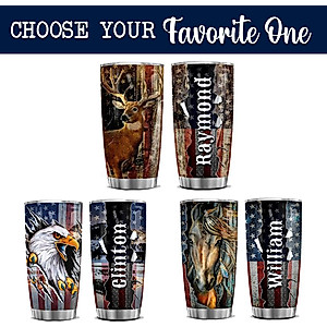 Wassmin Personalized Hunter Gifts For Men Deer Hunting American Flag Tumbler 20oz 30oz Stainless Steel Insulated Tumblers Hunters Coffee Travel Mug Cup Birthday Father's Day Hunter Stuff Gift