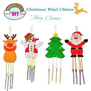 DEUXPER Make Your Own Christmas Ornaments Wind Chime Kit - Arts & Crafts Construct & Paint 4 Wind Powered Musical Chime DIY Gifts for Kids, Boys & Girls