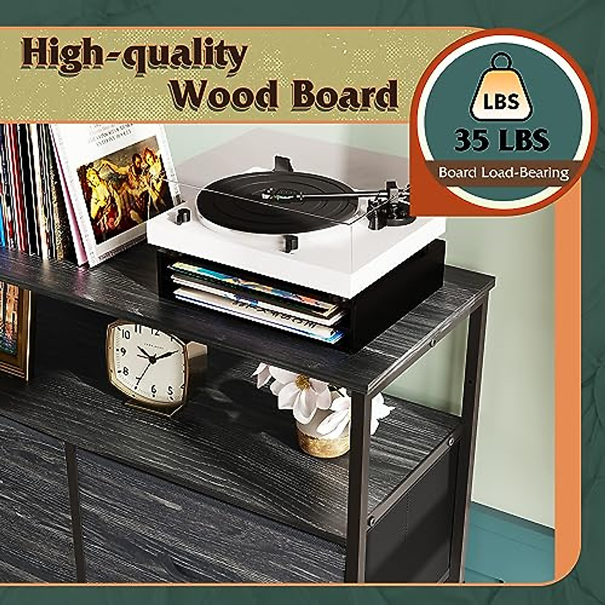 WLIVE Fabric Dresser for Bedroom, Storage Drawer Unit,Dresser with 8 Deep Drawers for Office, College Dorm, Charcoal Black Wood Grain Print