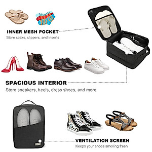 emissary Shoe Bag Holds 3 Pair of Shoes for Travel, Large Waterproof Shoe Bags for Storage, Shoe Bags for Travel With Pocket, Travel Shoe Bags for Packing, Sneaker Travel Bag for Women Men(Black)