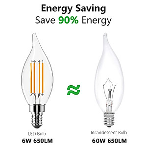 CYLYT E12 Chandelier Bulb 60 watt Equivalent, Dimmable LED Candelabra Light Bulbs 6W, 2700K Warm White 650 Lumen Lightbulbs, CA11, UL Listed, Pack of 12