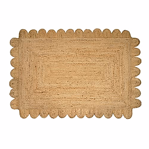 GRUHUM Scalloped Jute Area Rug 4&#039;x6&#039; ft Natural Fibre Rectangular Handwoven Boho Reversible Farmhouse Soft Braided Rustic Vintage Rug Indoor Outdoor Livingroom Bedroom Kitchen Hallways Enterways