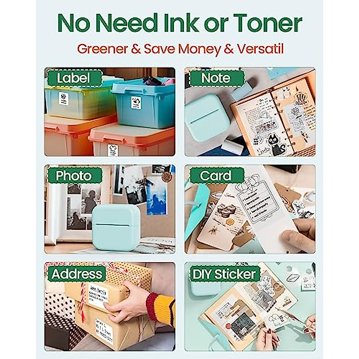 Memolife M02L Mini Printer Sticker Maker - Inkless Printer with 1 Roll Non-Adhesive Paper, Sticker Printer Machine for IOS + Android, Bluetooth Thermal Printer for Organizing Office Documents Printing
