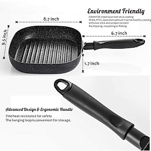 Tafond 9 Inch Deep Square Grill Pan,for Griddle Steak, Aluminum Steak Skillet with Non-Stick Coating, Suitable for Cooktop Dishwasher