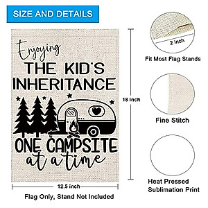ZJXHPO Camper Gift Enjoying The Kids Inheritance One Campsite At a Time Garden Flag Happy Camping Gift Travel Trailer Flag Yard Porch Sign (Enjoying THE KIDS)