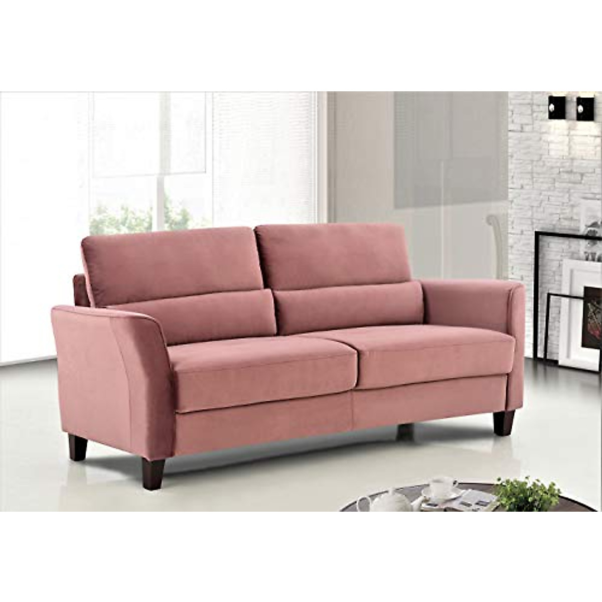 Container Furniture Direct Stoughton Mid Century Modern Upholstered Sloped Arms Living Room, Sofa, Natural Pink