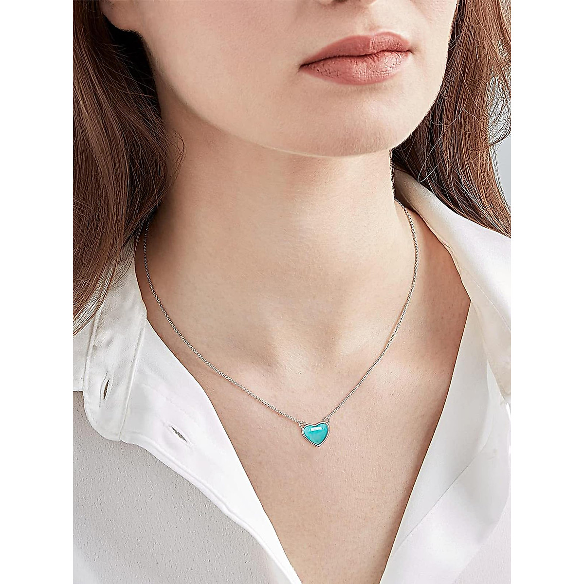 TANGPOET Dainty Turquoise Necklace for Women Sterling Silver Turquoise Heart Pendant Necklaces Blue Stone Jewelry Birthday Christmas Valentines Day Gift for Her