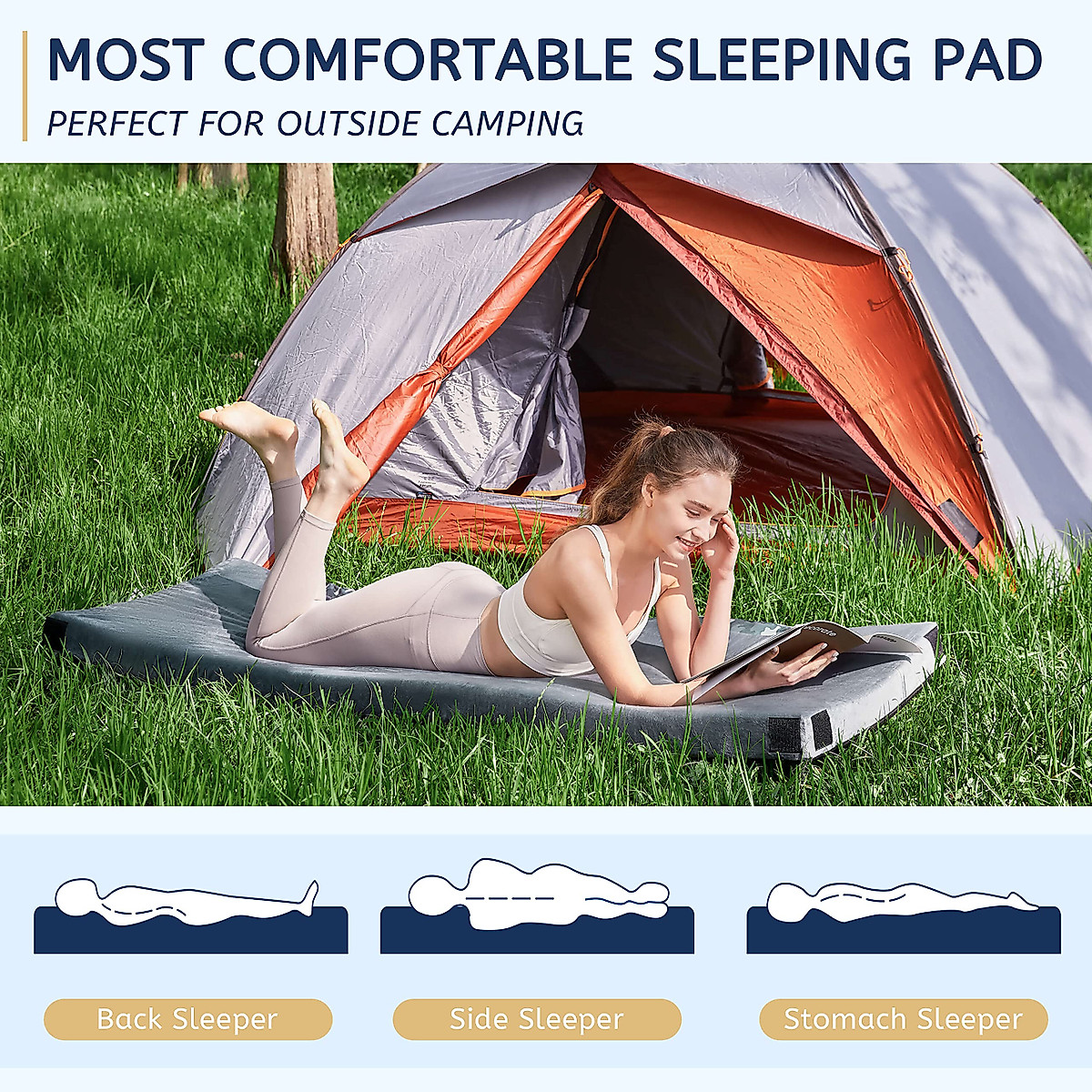 HomeMate CertiPUR-US Memory Foam Camping Mattress Pad Portable Roll Up Mattress for Adults Sleeping Mat Cot Mattress Pad Car Tent Floor Mattress Removable Waterproof Cover Travel Bag Guest Bed