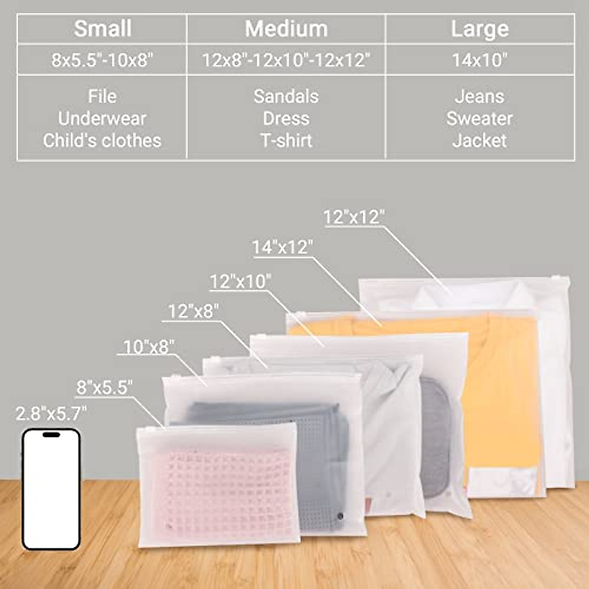 Svaldo Packaging Clothing Bags, 50Pcs 14x10 inch Large Frosted Ziplock Bags for Clothes, Poly Plastic Bag for Packing Selling Apparel Organization, Custom T-Shirts, Pillowcases, with Vent Holes, 3 Mil