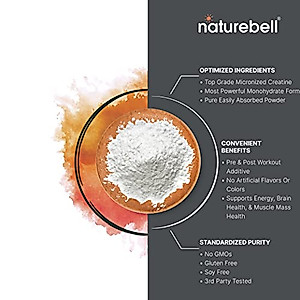 NatureBell Creatine Monohydrate Powder 500 Grams, 5000mg Per Serving, Pure Unflavored Creatine Powder - Micronized - Pre Workout | Keto | Vegan | Dissolves Easy | Filler Free - 100 Servings (1.1Lb)