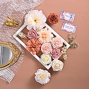 Birbirth Fall Artificial Flower White Big Peony Dahlia Rose Combo,Realistic Fake Flowers for Wedding Bridal Shower Decoration,Bride and Bridesmaid Bouquet,Elegant Luxurious Flower Set