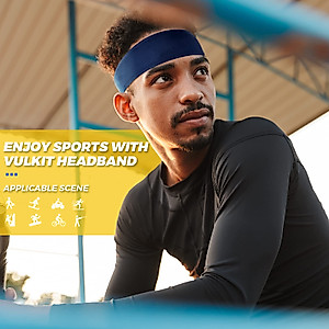 VULKIT 3 Pack Sports Headband for Men or Women, Non-Slip Head Band Stretchy Moisture Wicking Sweatbands(Navy,Blue,Dark Grey)