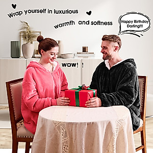 JOYWOO Oversized Wearable Blanket Hoodie, Long Hooded Blanket for Adult, Birthday Christmas Gifts for Women Men, Cozy Sherpa Sweatshirt Blanket with Giant Pocket and Zipper, Black