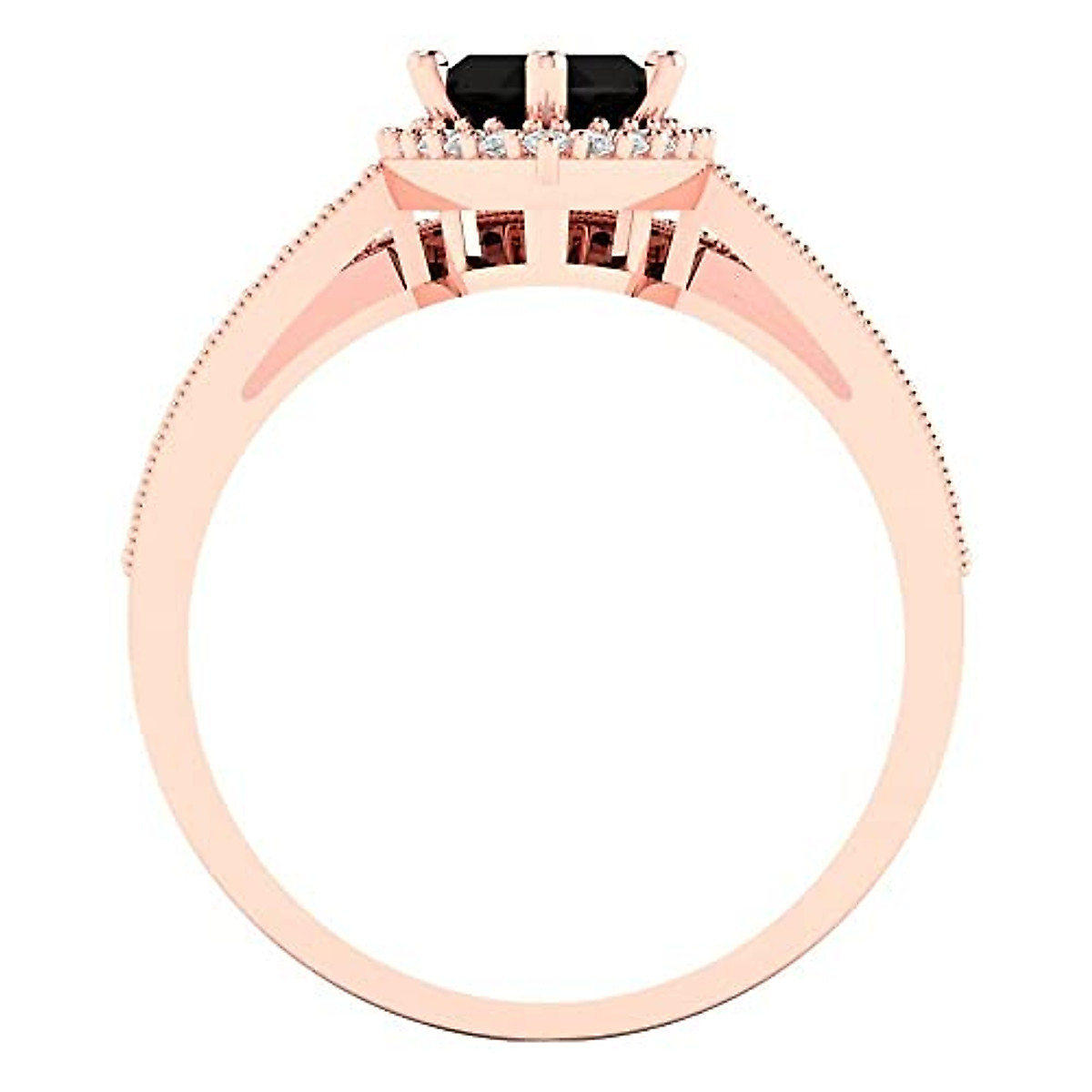 2.16ct Marquise Cut Halo Solitaire Natural Black Onyx Engagement Promise Anniversary Bridal Ring Band set 18K Rose Gold 3.5